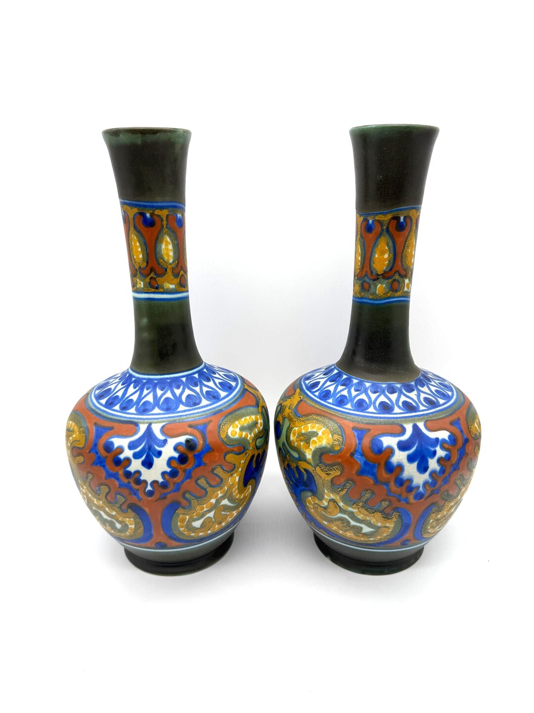 Antique Rhodian Holland Vases – Dutch Art Nouveau Pottery, Hand-painted ...