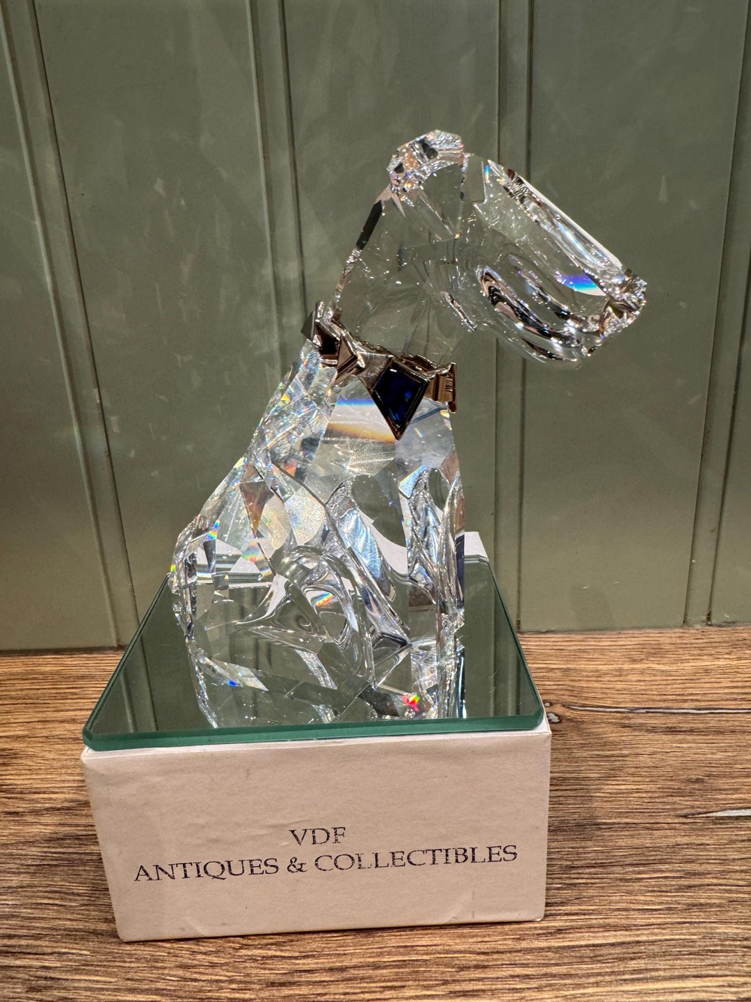 Swarovski Crystal Dog Figurine - Rhodium Collar, Blue Crystal Stone ...