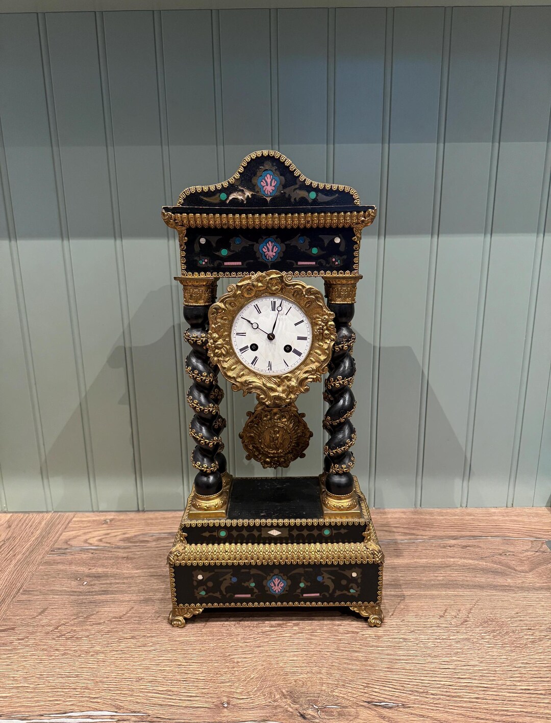 Original Antique Mid 19th Century French Blackened Column Clock With Guilded Detailing - France ...