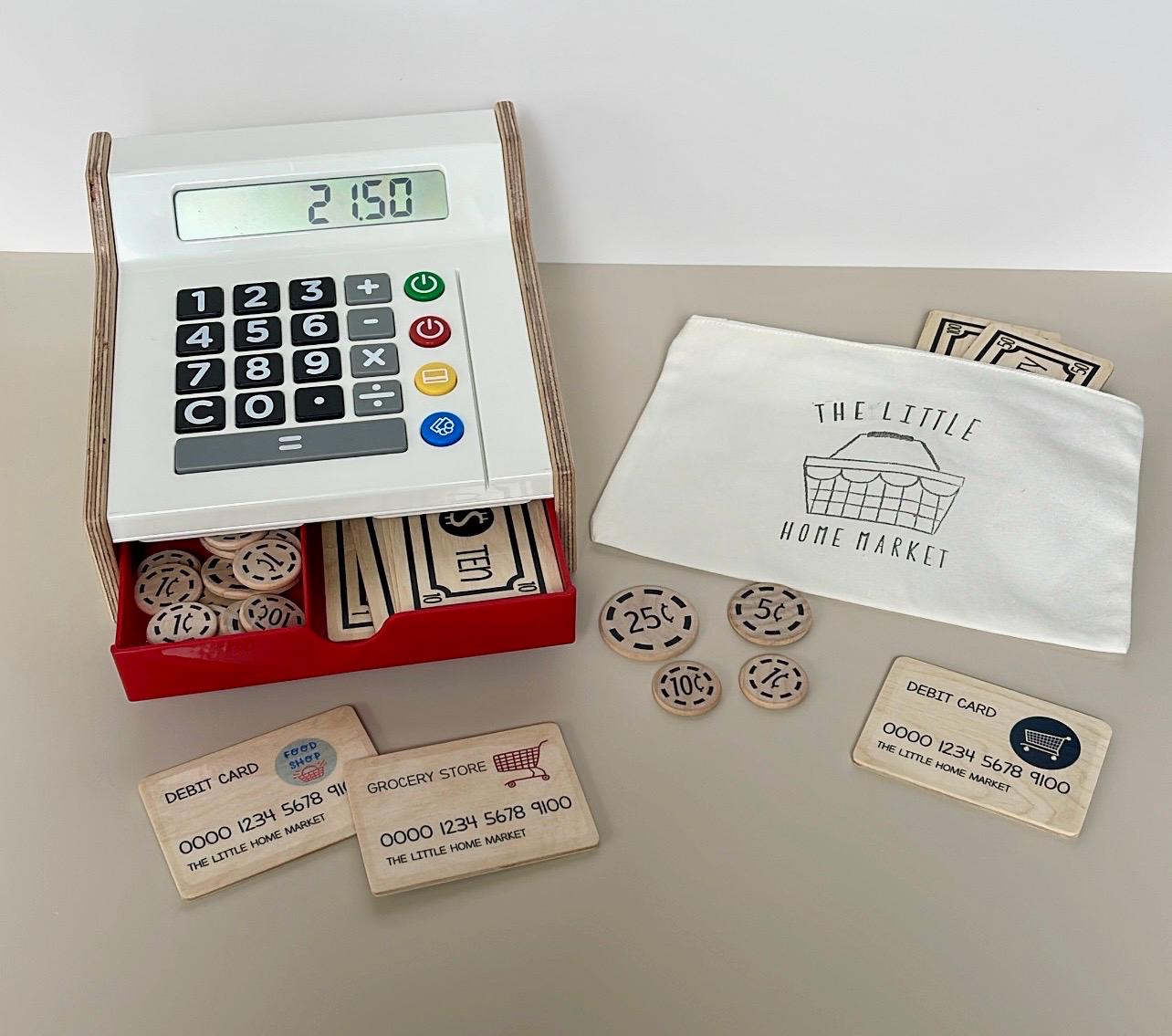 Wooden Toy Cash Register With Play Money & Cards - Etsy