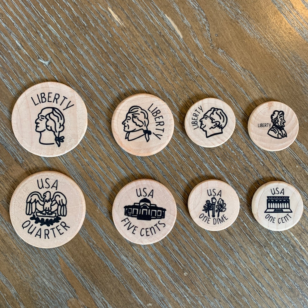 Wooden Play Money: Pretend Coins, Math Manipulative - Etsy