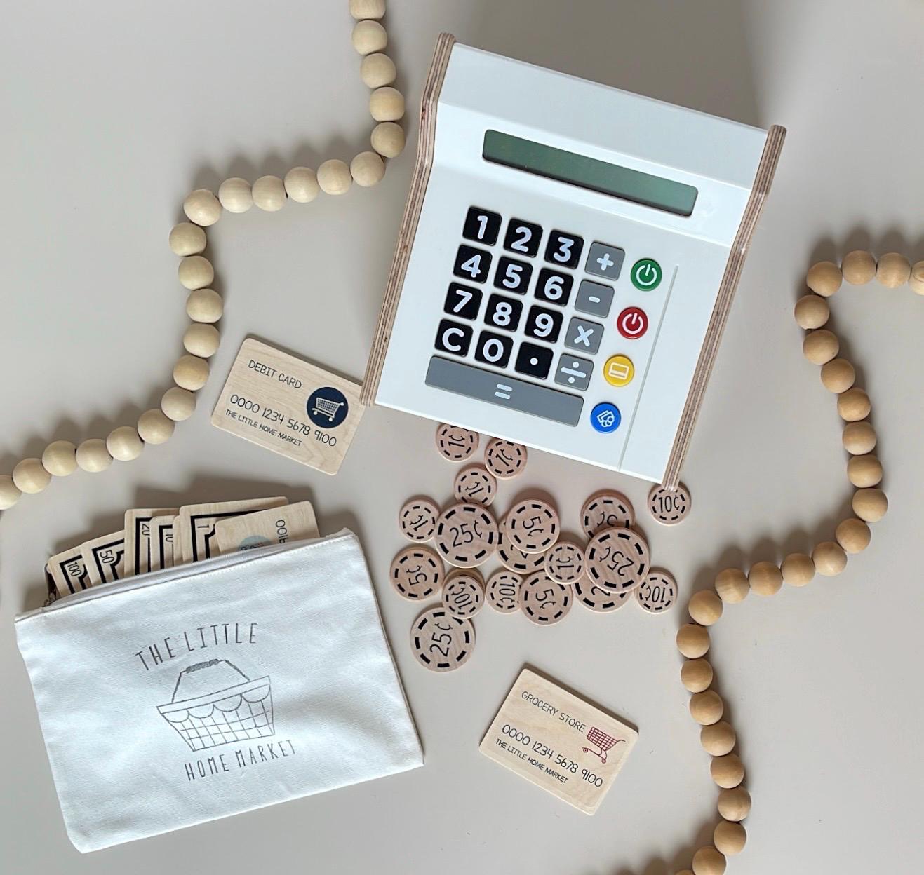 Wooden Toy Cash Register With Play Money & Cards - Etsy