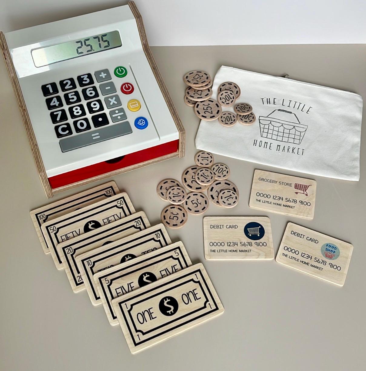 Wooden Toy Cash Register With Play Money & Cards - Etsy