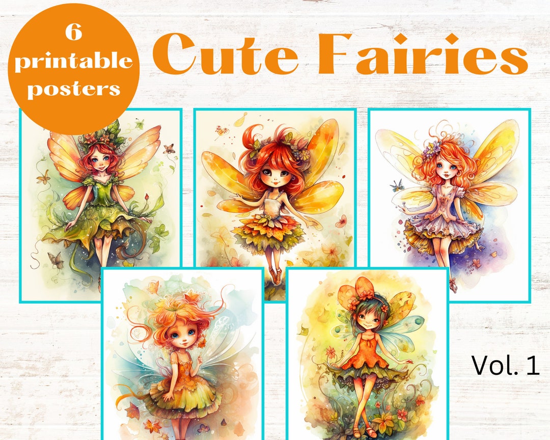 Kids Cute Fairies Printable Posters, Nursery Pictures for Kids, Pretty ...