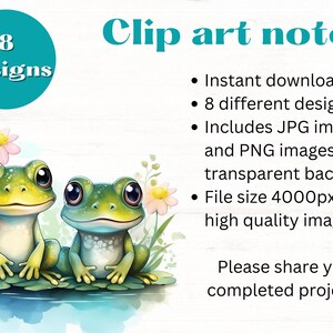 Cute FROGS ON LILYPADS Clipart Set, 8 Clip Art Images, Transparent Png ...