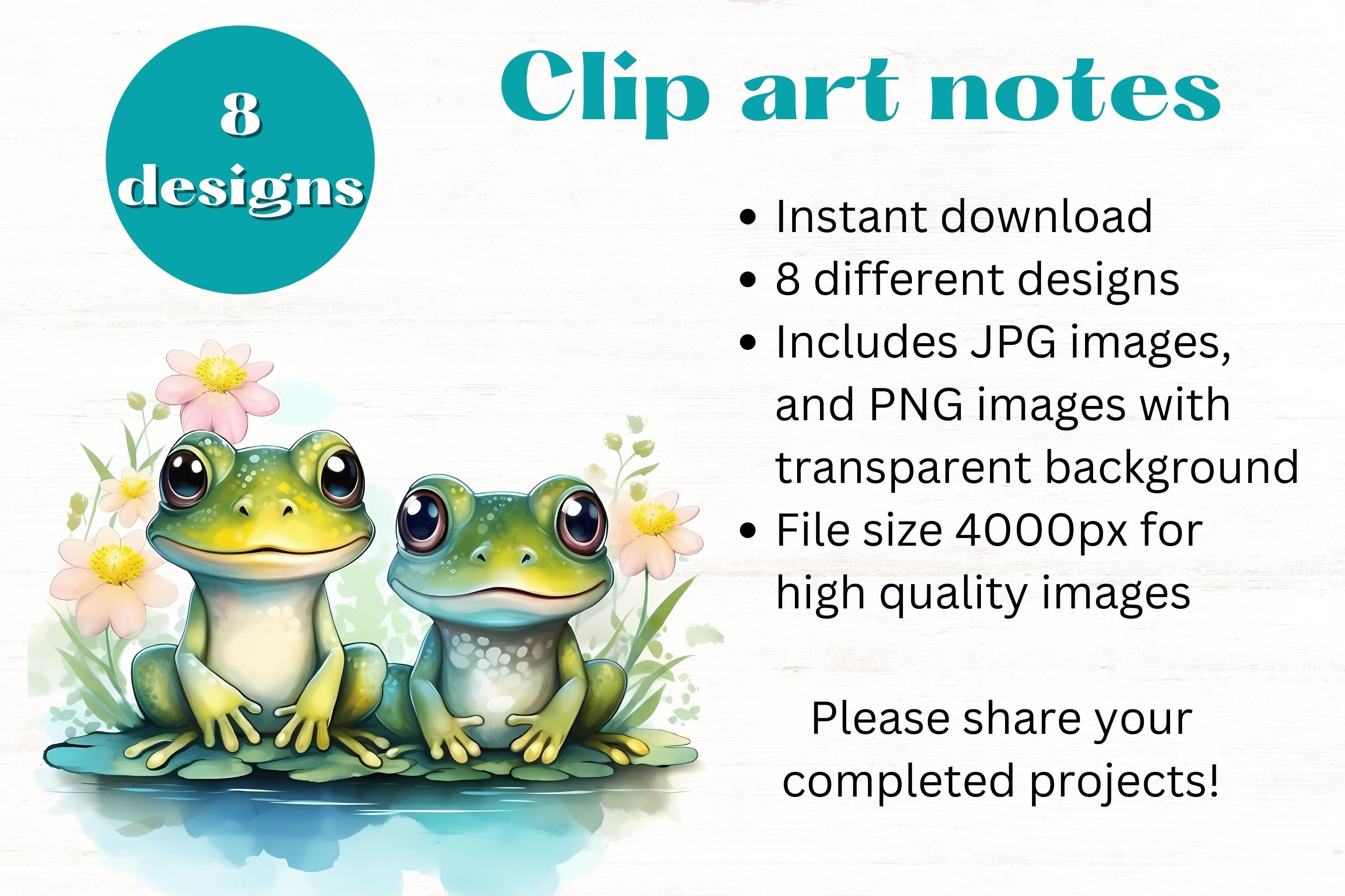 Cute FROGS ON LILYPADS Clipart Set, 8 Clip Art Images, Transparent Png ...