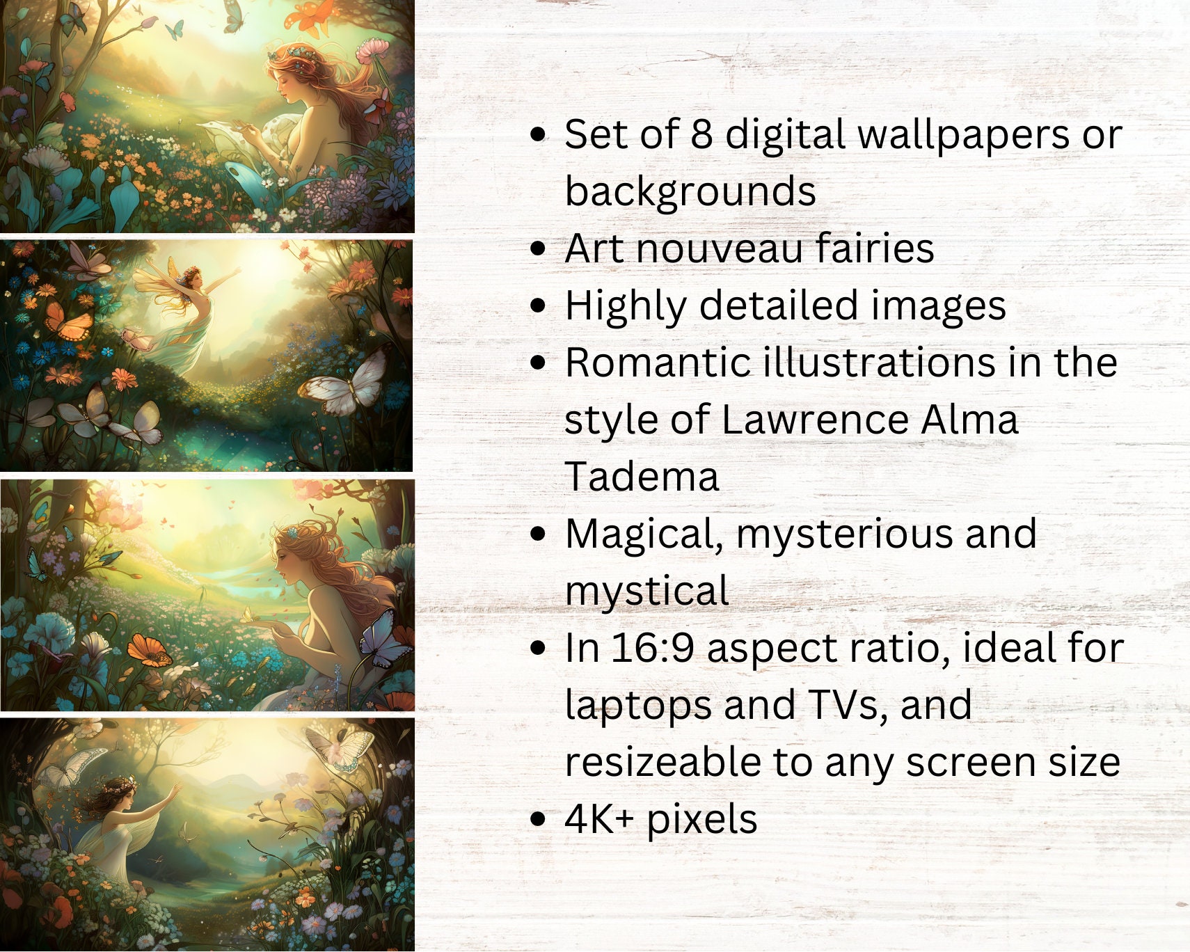 Magical Fairies - A Set of 8 Art Nouveau Style Fairy Wallpapers or ...