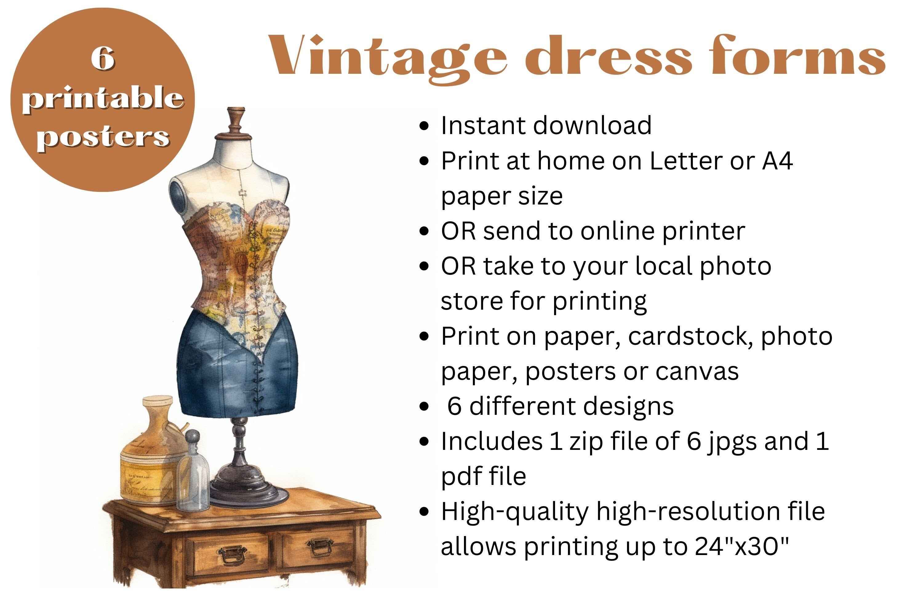 Vintage Dress Forms Sewing Room Poster Set of 6 Printable Wall - Etsy
