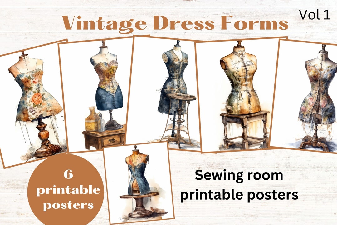 Vintage Dress Forms Sewing Room Poster Set of 6 Printable Wall Art ...