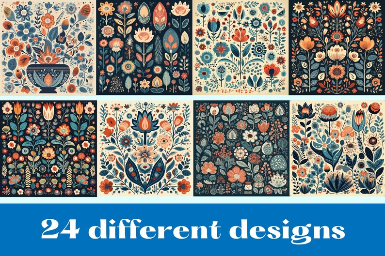 Folk Art Scandi Digital Papers, Backgrounds, Digital Scrapbook Paper ...