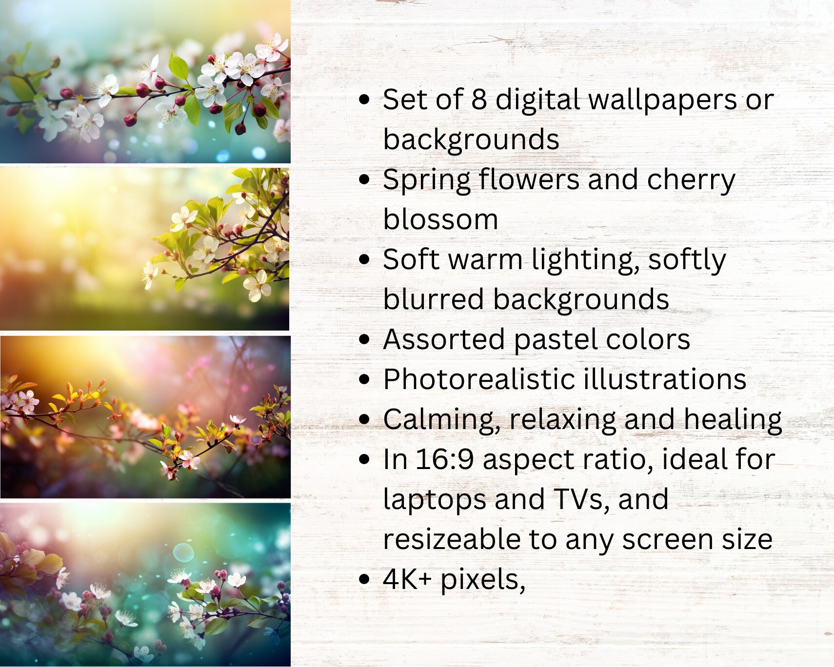 Set of 8 Floral Digital Wallpapers or Backgrounds, 16:9 Size, Soft ...
