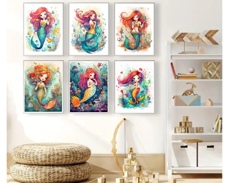 Kids Glam Mermaids Printable Posters, Nursery Pictures for Kids, Pretty ...