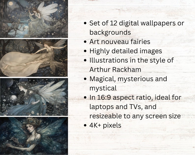 Set of 12 Fairy Digital Wallpapers or Backgrounds, 16:9 Size, Art ...