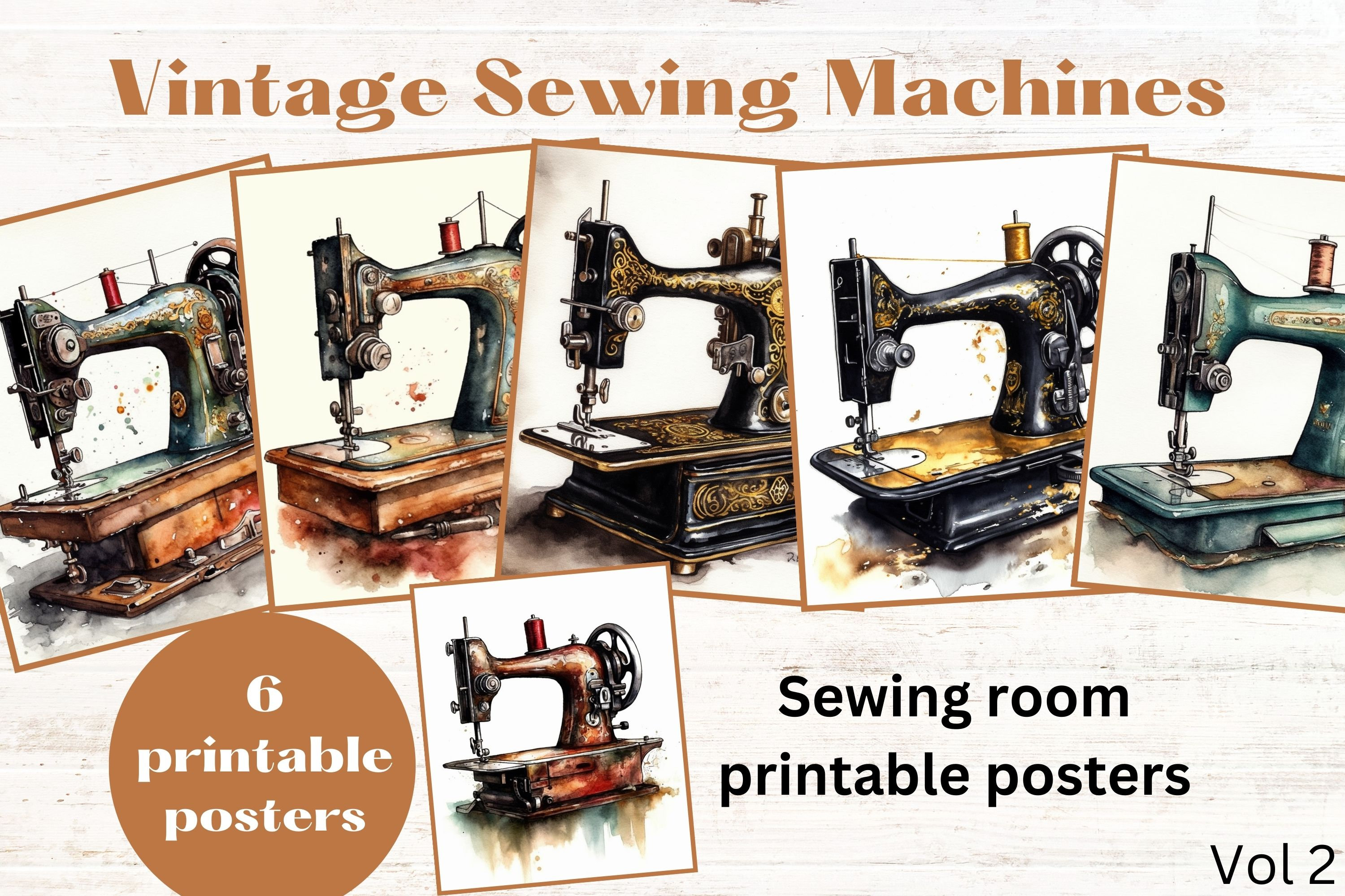 Vintage Sewing Machines Sewing Room Poster Set of 6 Printable - Etsy