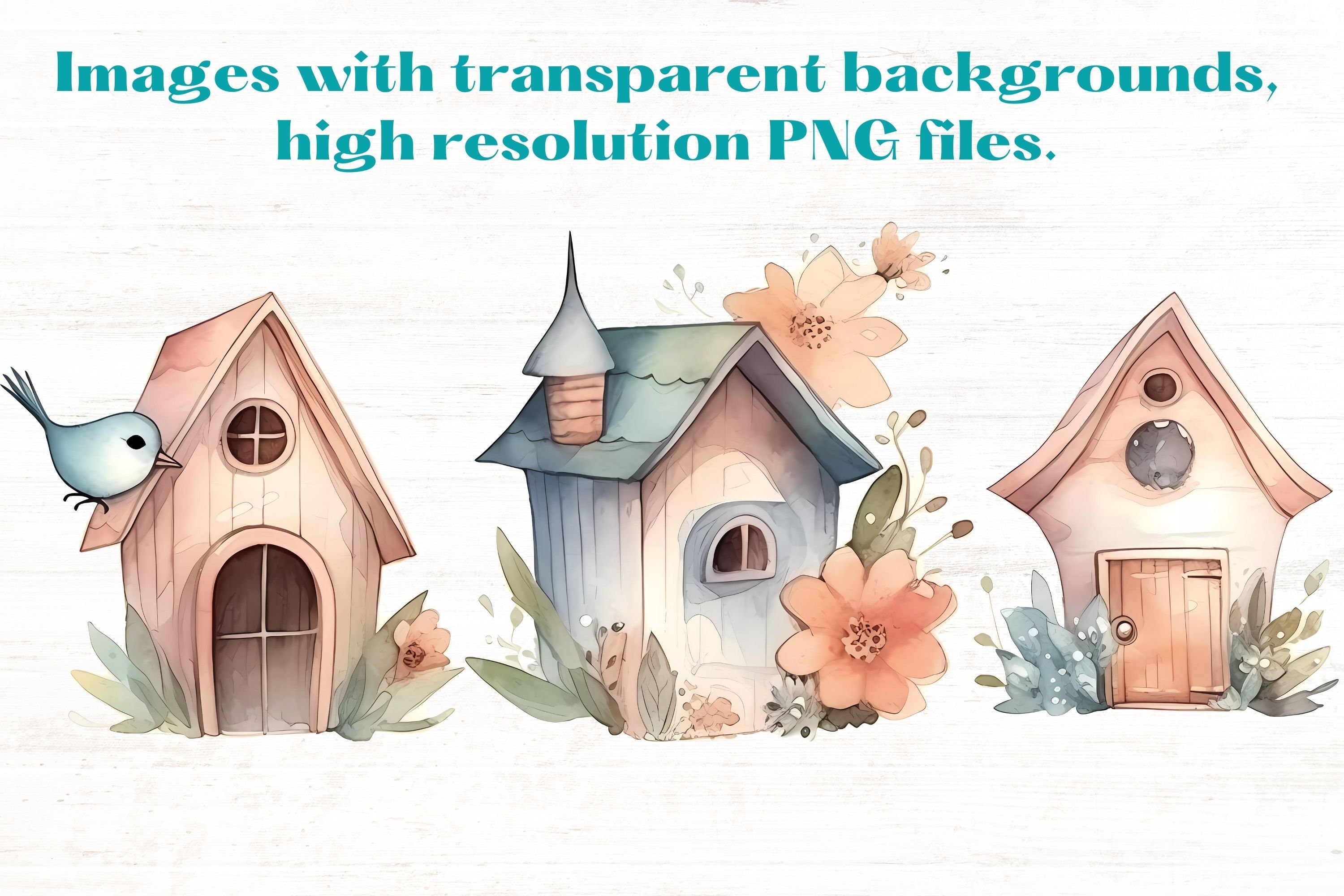 Watercolor Birdhouses Clipart, Transparent Background Png, Gardening ...