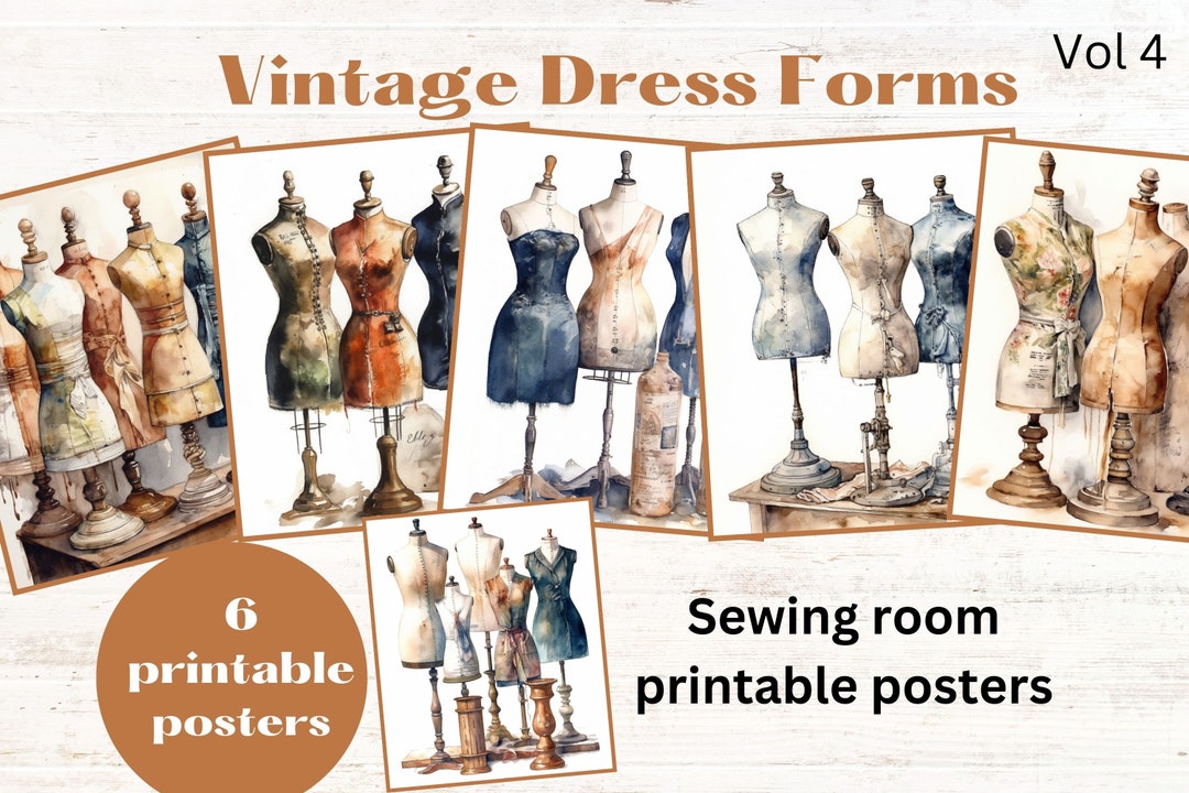 Vintage Dress Forms Sewing Room Poster Set of 6 Printable Wall Art ...