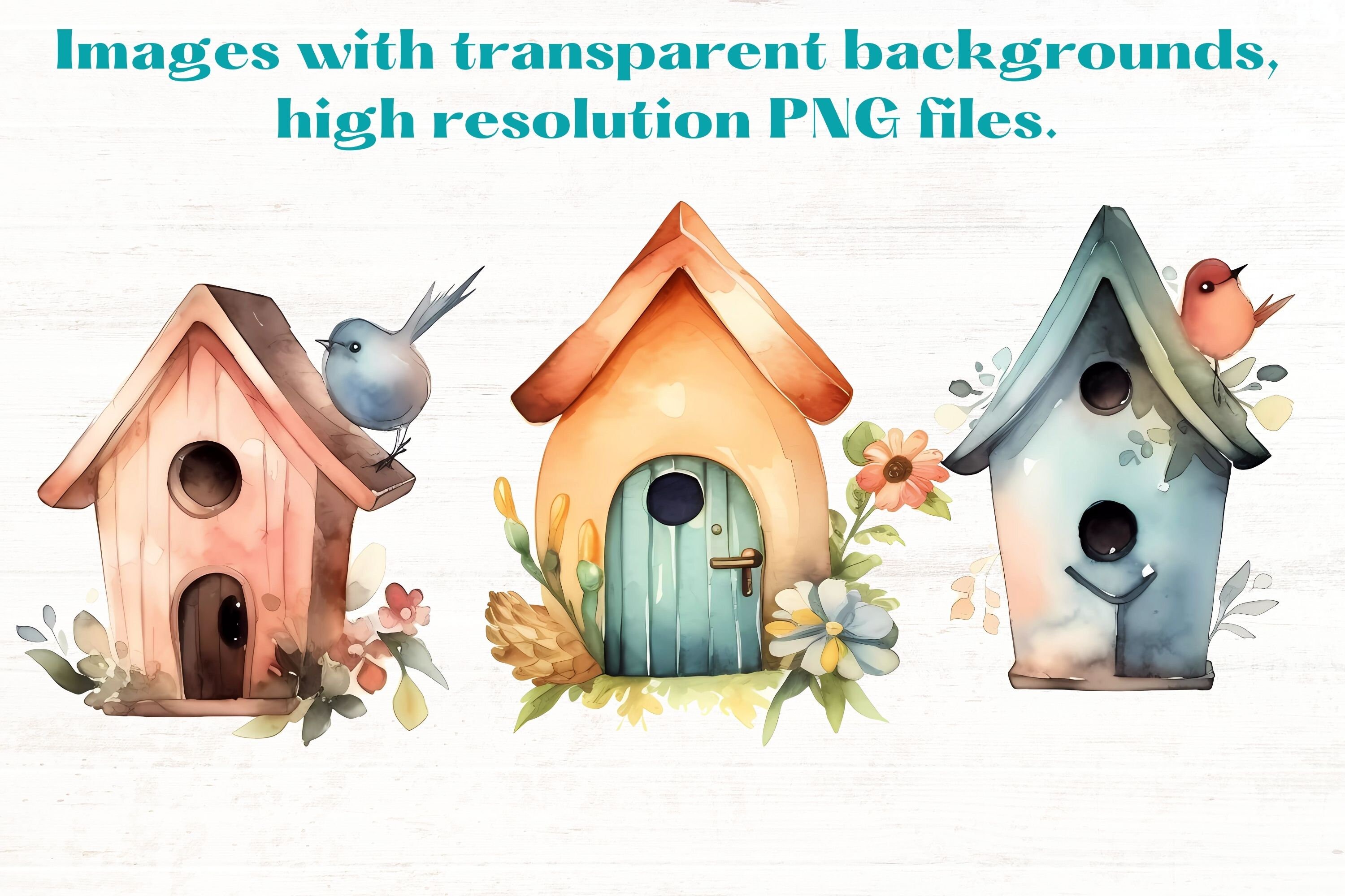 Watercolor Birdhouses Clipart, Transparent Background Png, Gardening ...