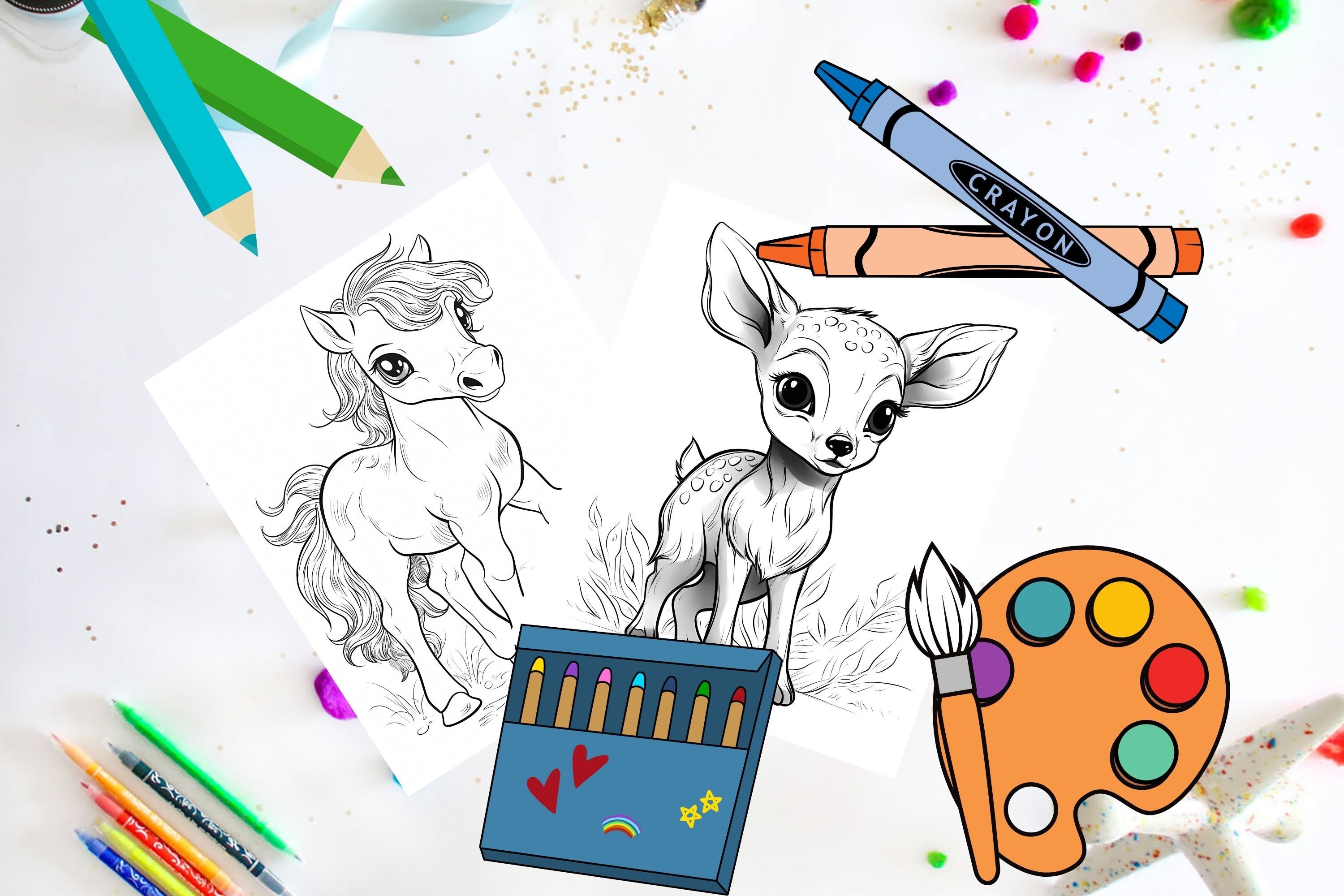 BABY ANIMALS Coloring Pages for Kids, Instant Download, Print at Home ...