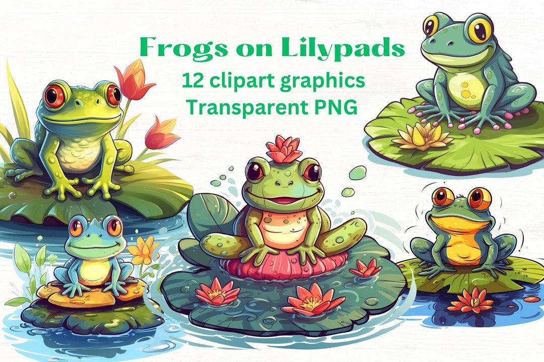 HAPPY FROGS Watercolor Clipart Set, 12 Clip Art Images, Transparent Png ...