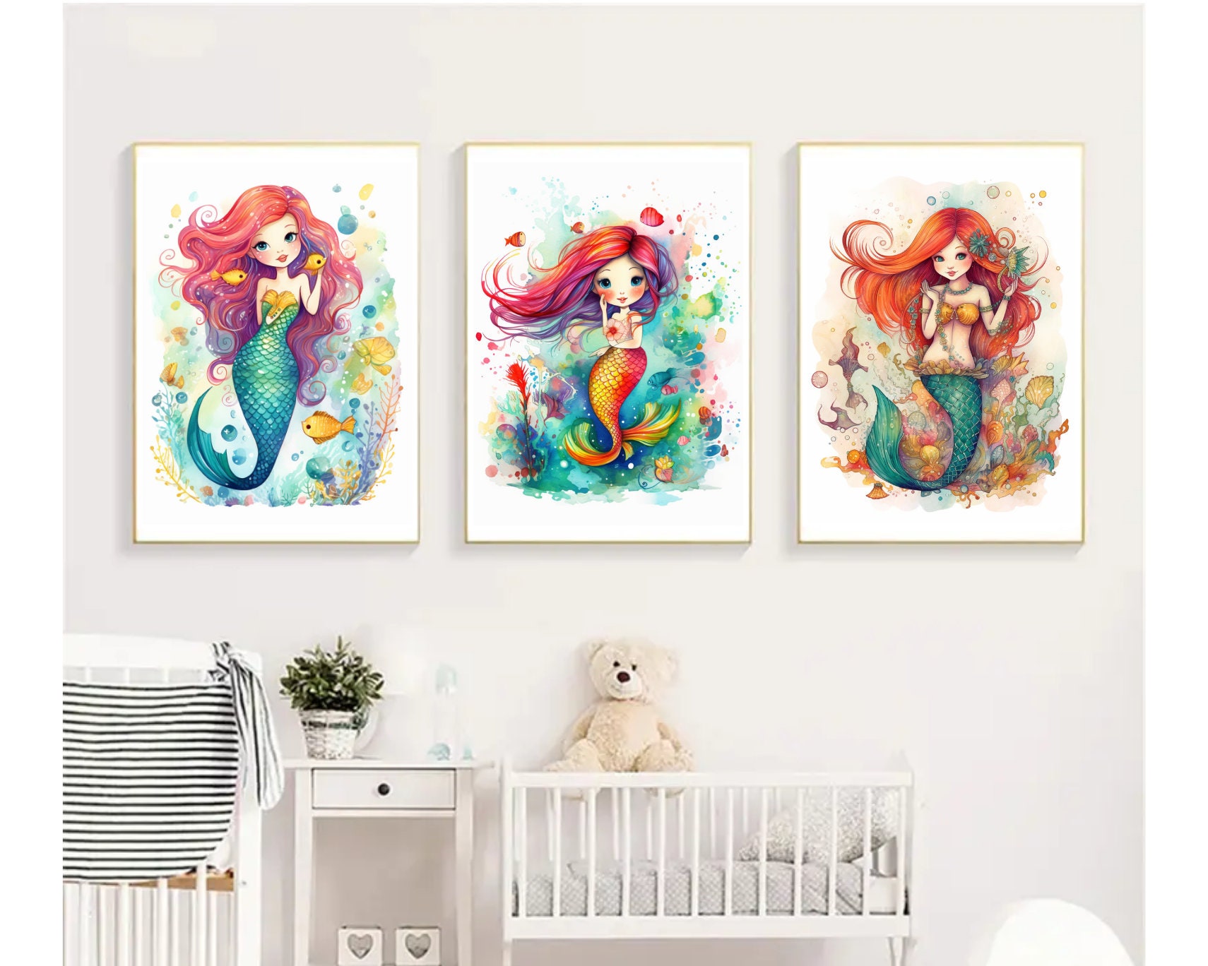 Kids Glam Mermaids Printable Posters, Nursery Pictures for Kids, Pretty ...