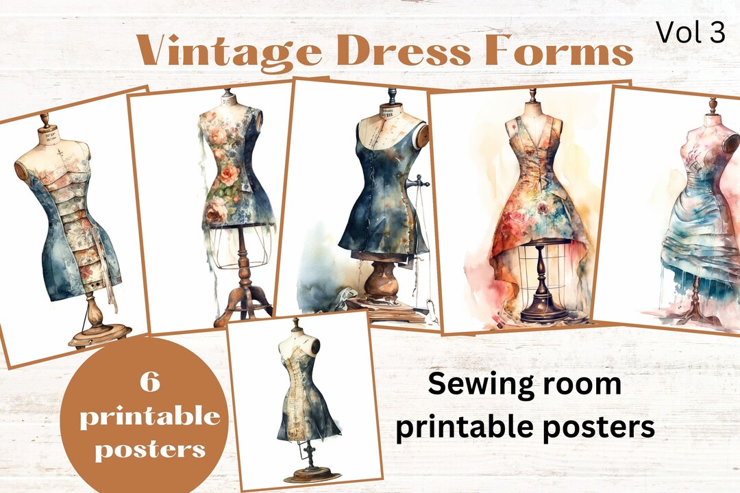 Vintage Dress Forms Sewing Room Poster Set of 6 Printable Wall Art ...