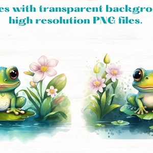 Cute FROGS ON LILYPADS Clipart Set, 8 Clip Art Images, Transparent Png ...