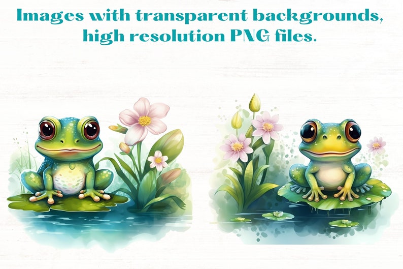 Cute FROGS ON LILYPADS Clipart Set, 8 Clip Art Images, Transparent Png ...