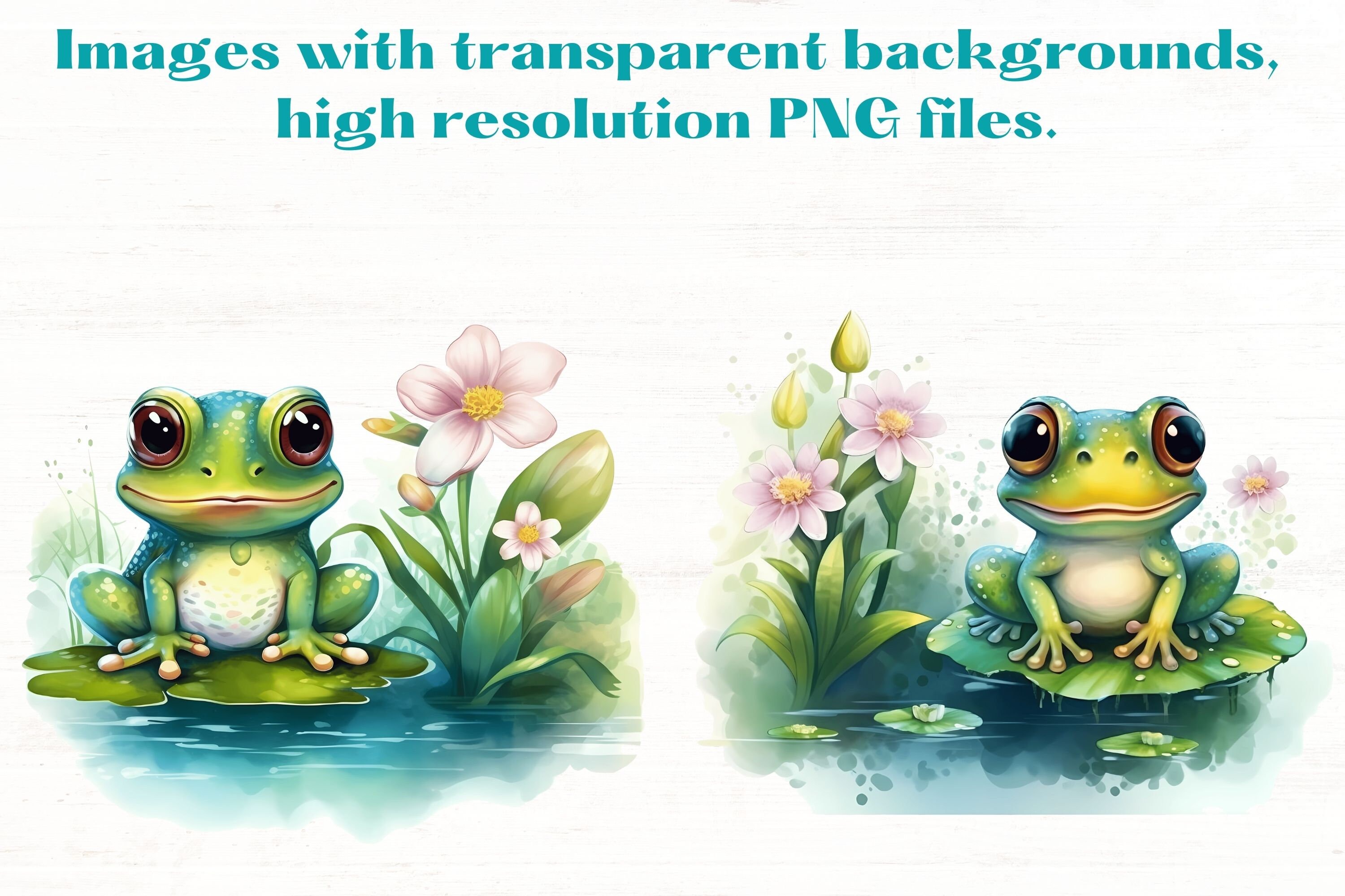 Cute FROGS ON LILYPADS Clipart Set, 8 Clip Art Images, Transparent Png ...