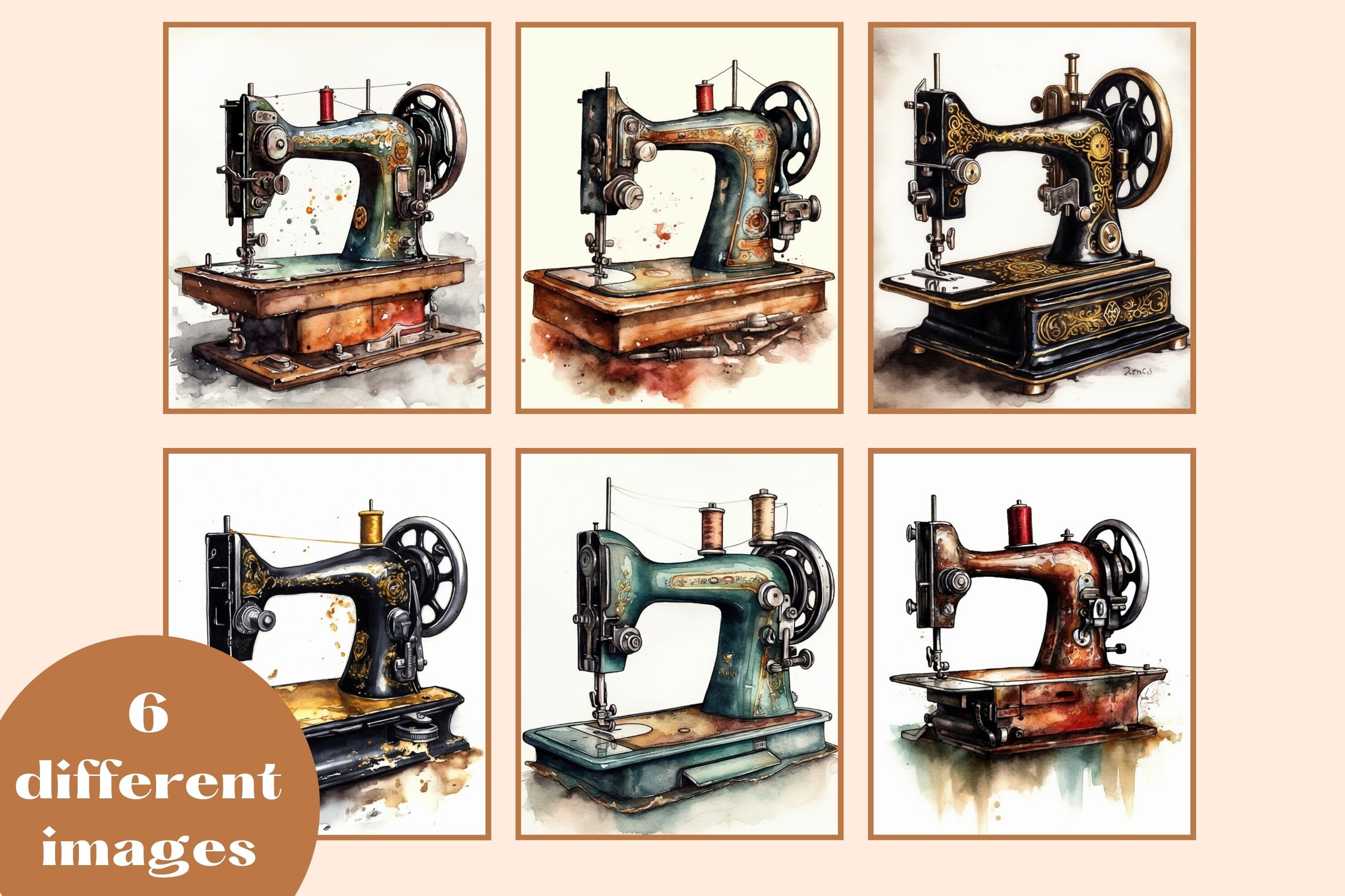 Vintage Sewing Machines Sewing Room Poster Set of 6 Printable Wall Art ...