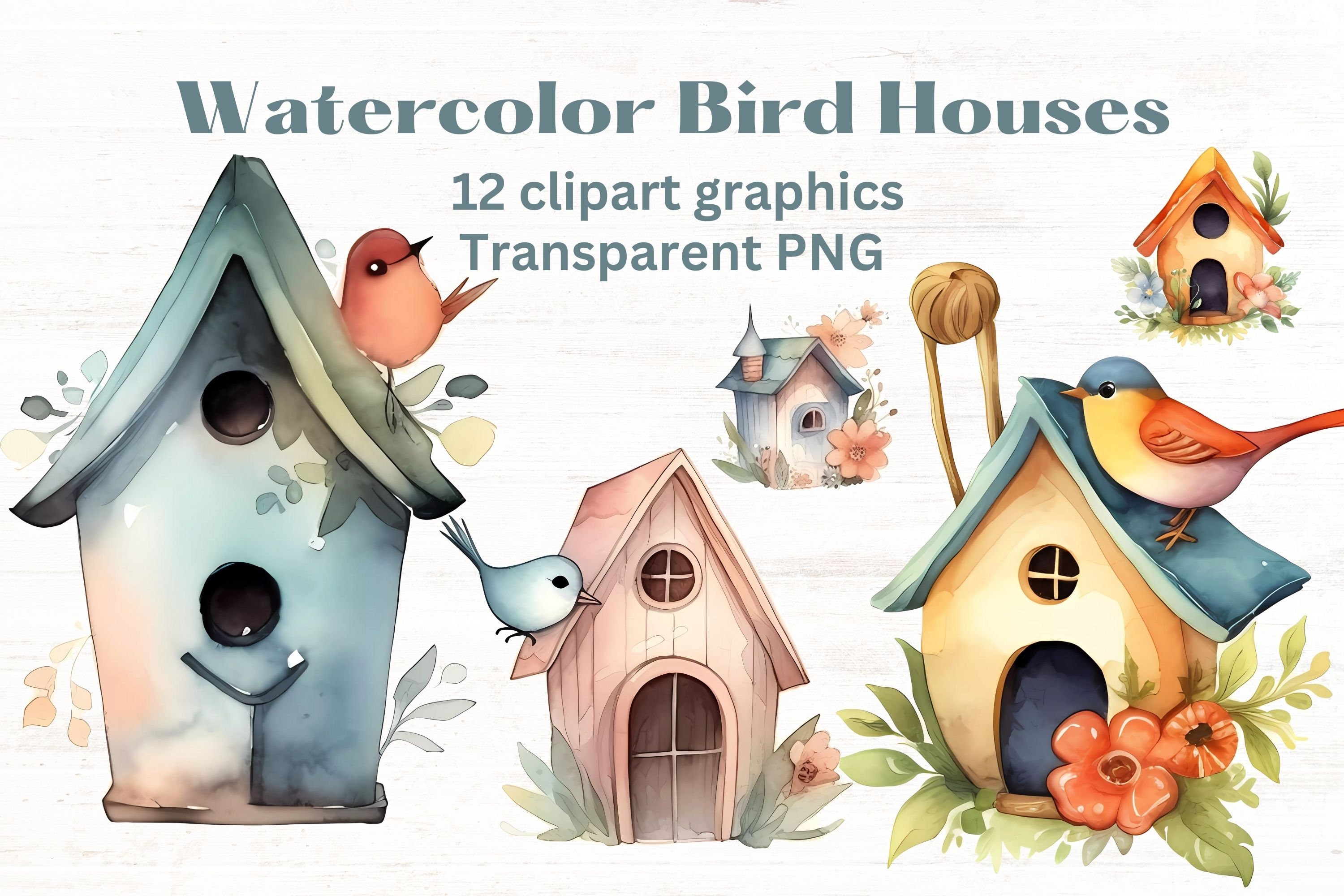 Watercolor Birdhouses Clipart, Transparent Background Png, Gardening ...