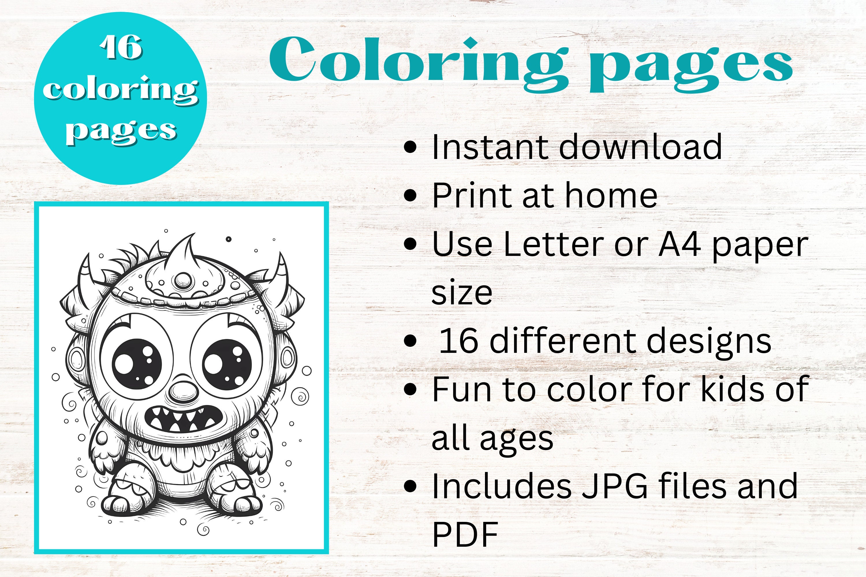 Baby Monsters Coloring Pages for Kids, Instant Download, Print at Home ...