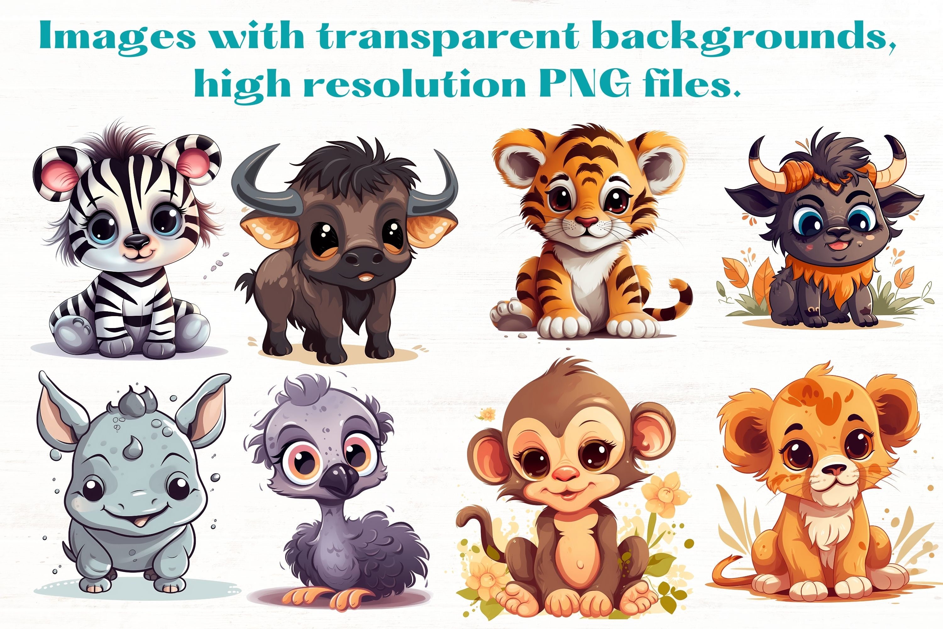 BABY SAFARI ANIMALS Cute Clipart Illustrations, 34 Clip Art Images ...