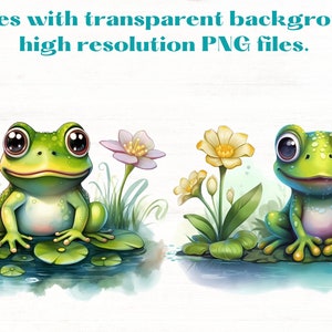 Cute FROGS ON LILYPADS Clipart Set, 8 Clip Art Images, Transparent Png ...