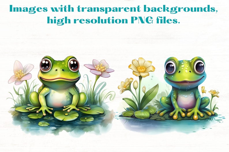 Cute FROGS ON LILYPADS Clipart Set, 8 Clip Art Images, Transparent Png ...