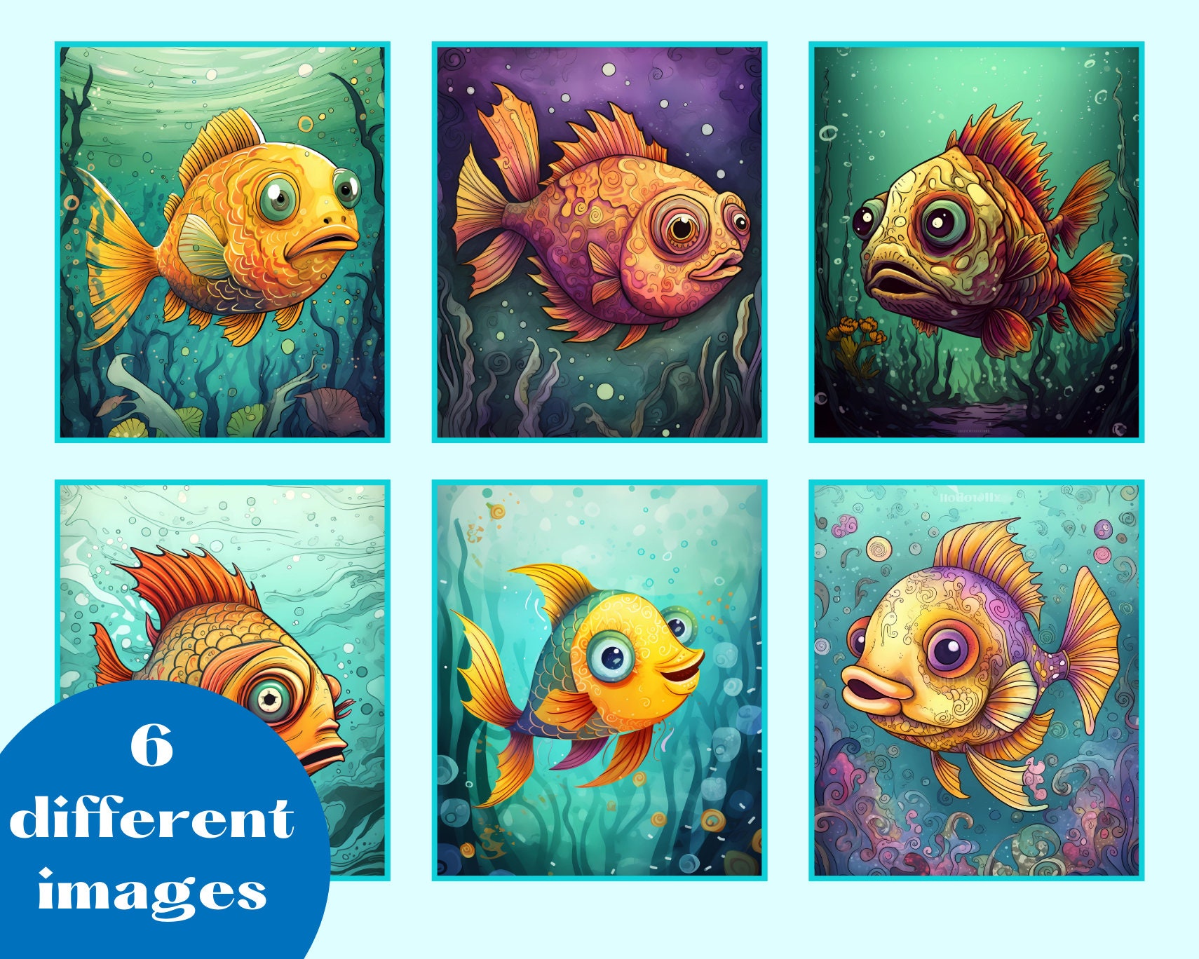 Kids Crazy Sea Life Fish Printable Posters, Nursery Pictures for Kids ...