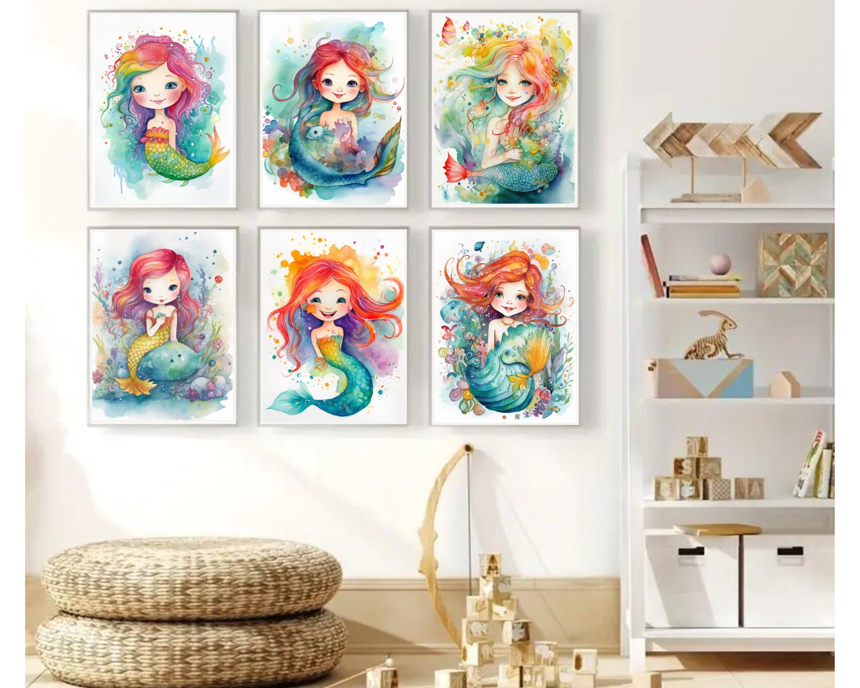 Kids Rainbow Mermaids Printable Posters X6, Nursery Pictures for Kids ...