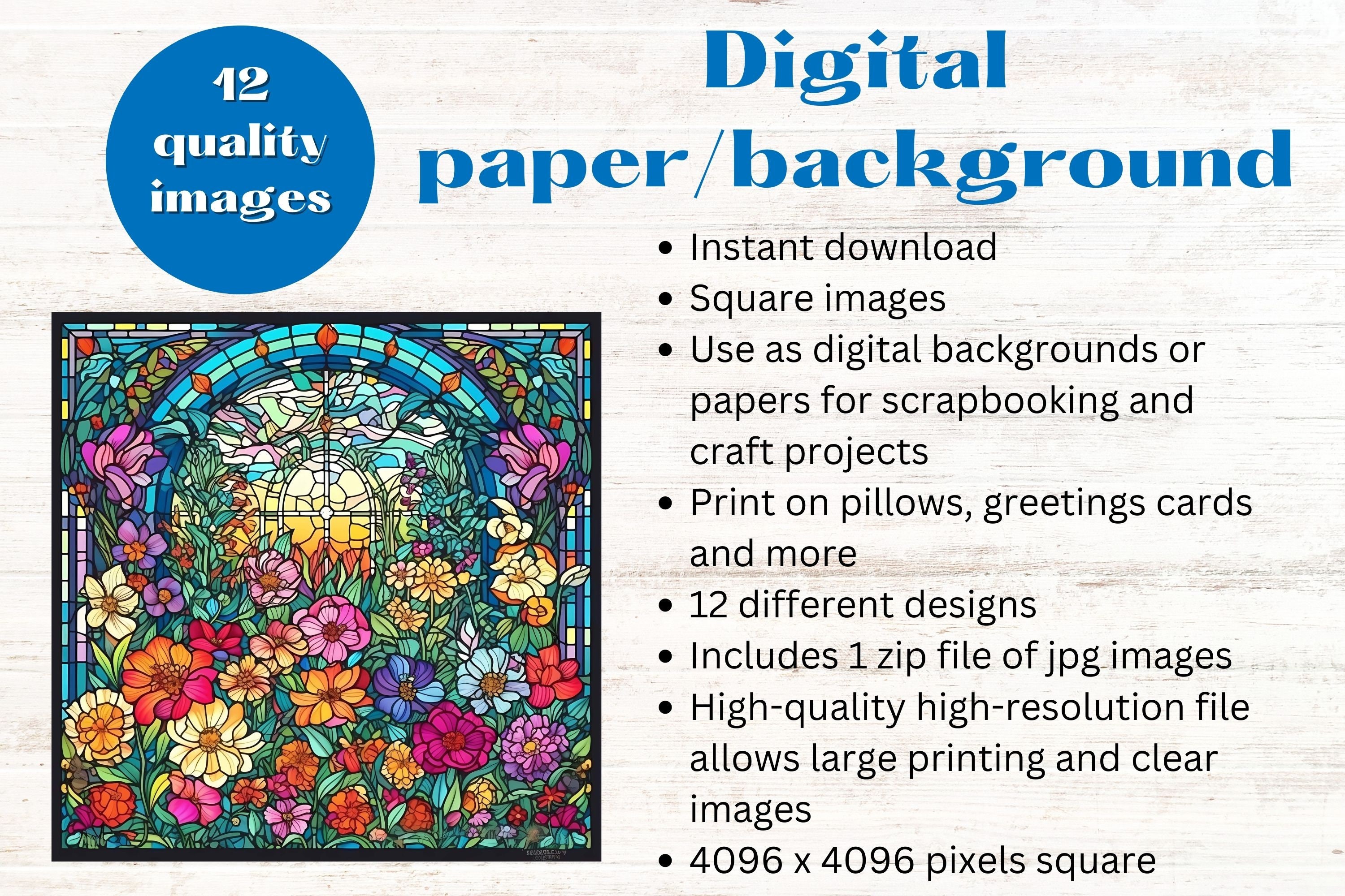 Stained Glass Flower Garden Landscapes, Digital Art, Print at Home ...