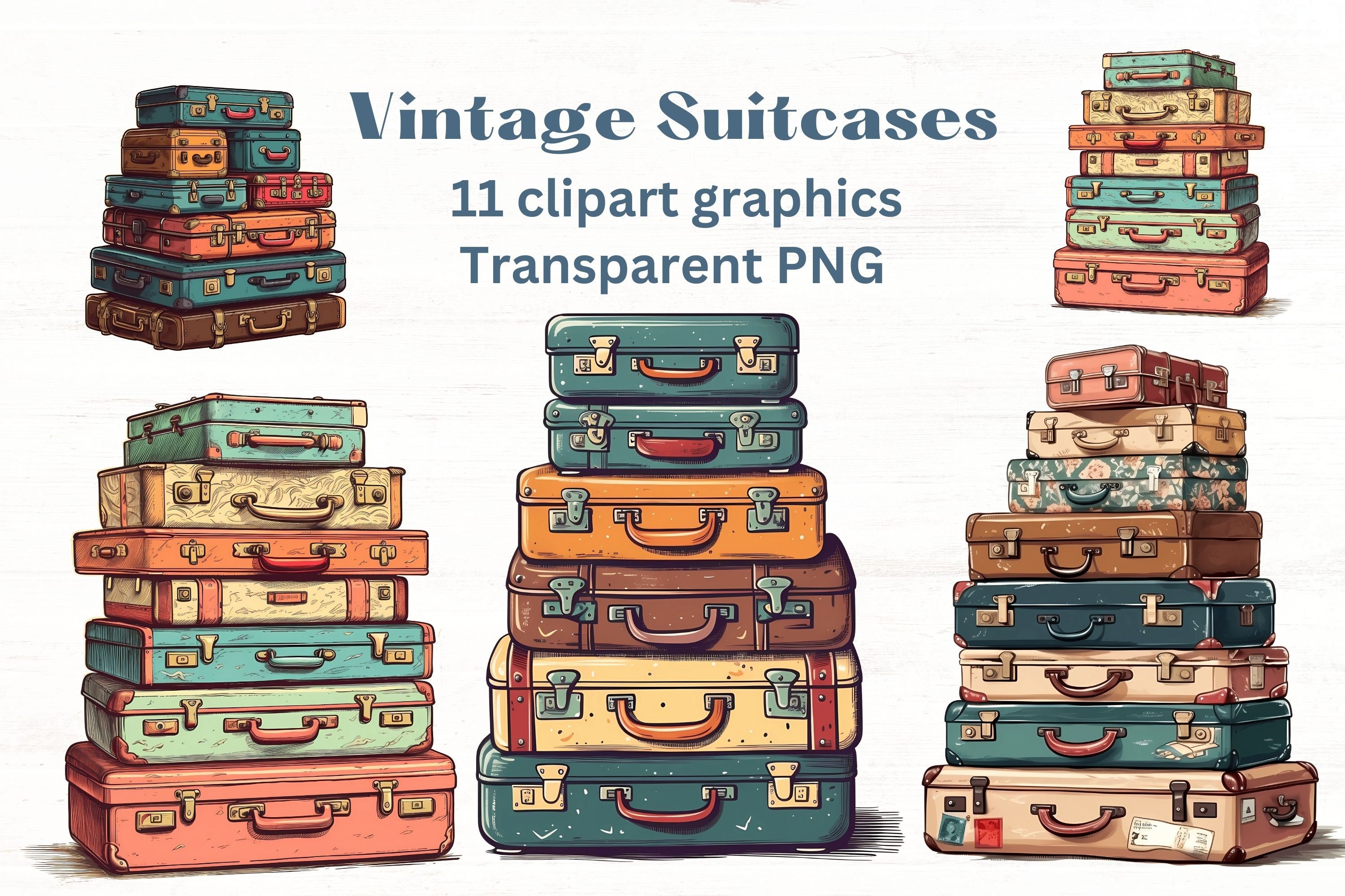 VINTAGE SUITCASES Clipart Illustrations, 11 Clip Art Images ...