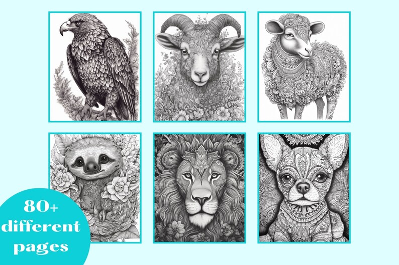 Intricate Animals Coloring Pages for Adults Instant Download - Etsy