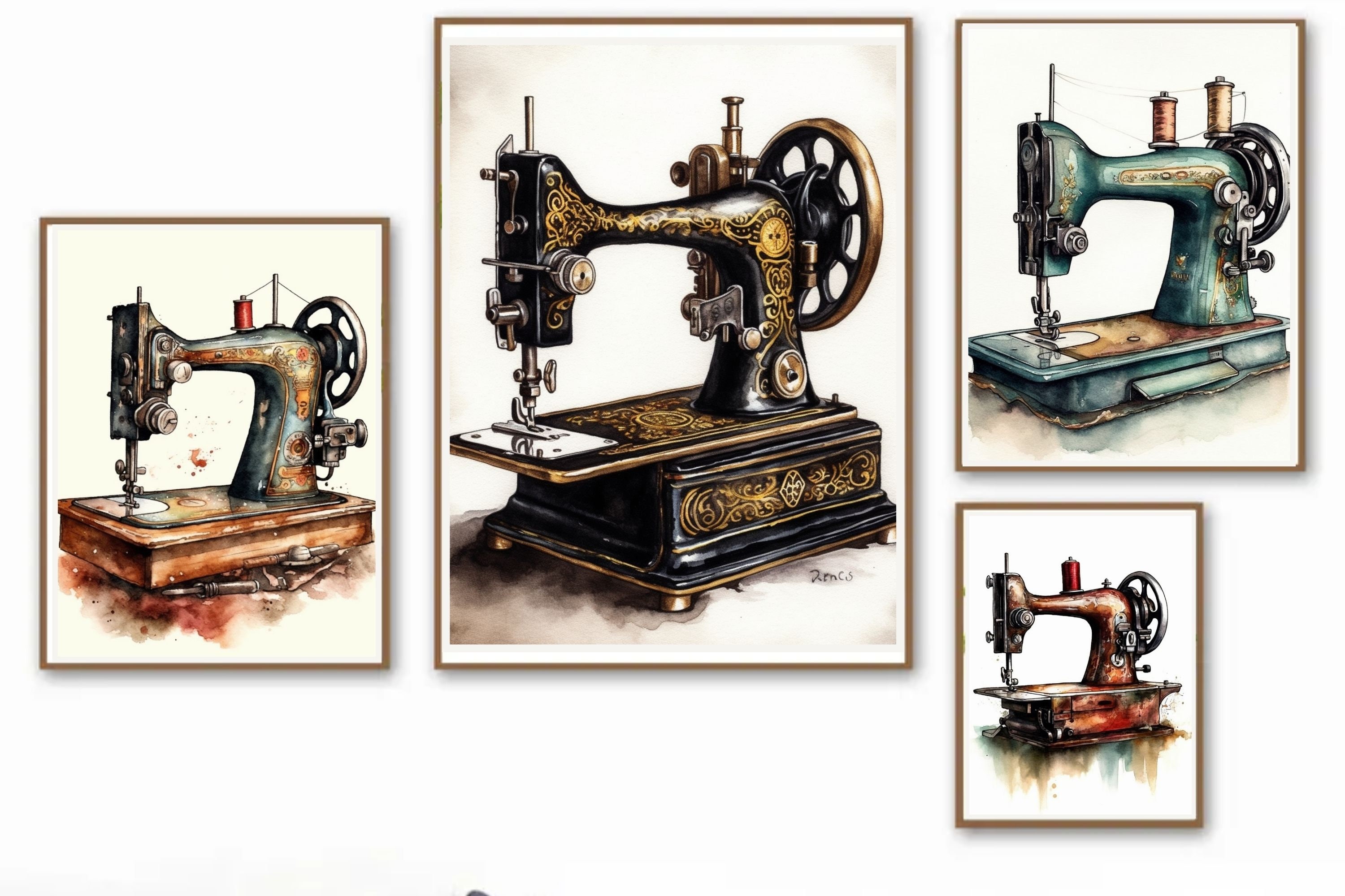 Vintage Sewing Machines Sewing Room Poster Set of 6 Printable Wall Art ...