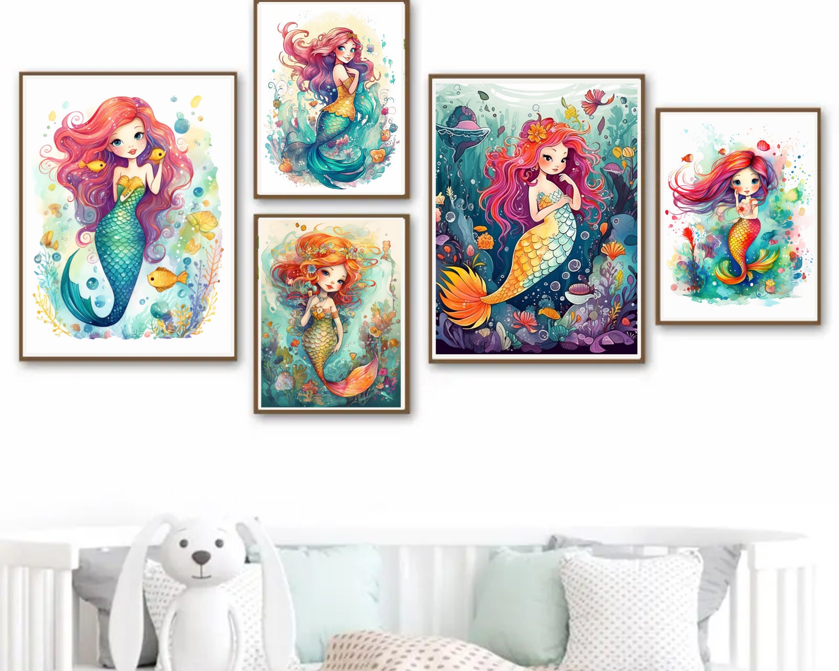Kids Glam Mermaids Printable Posters, Nursery Pictures for Kids, Pretty ...
