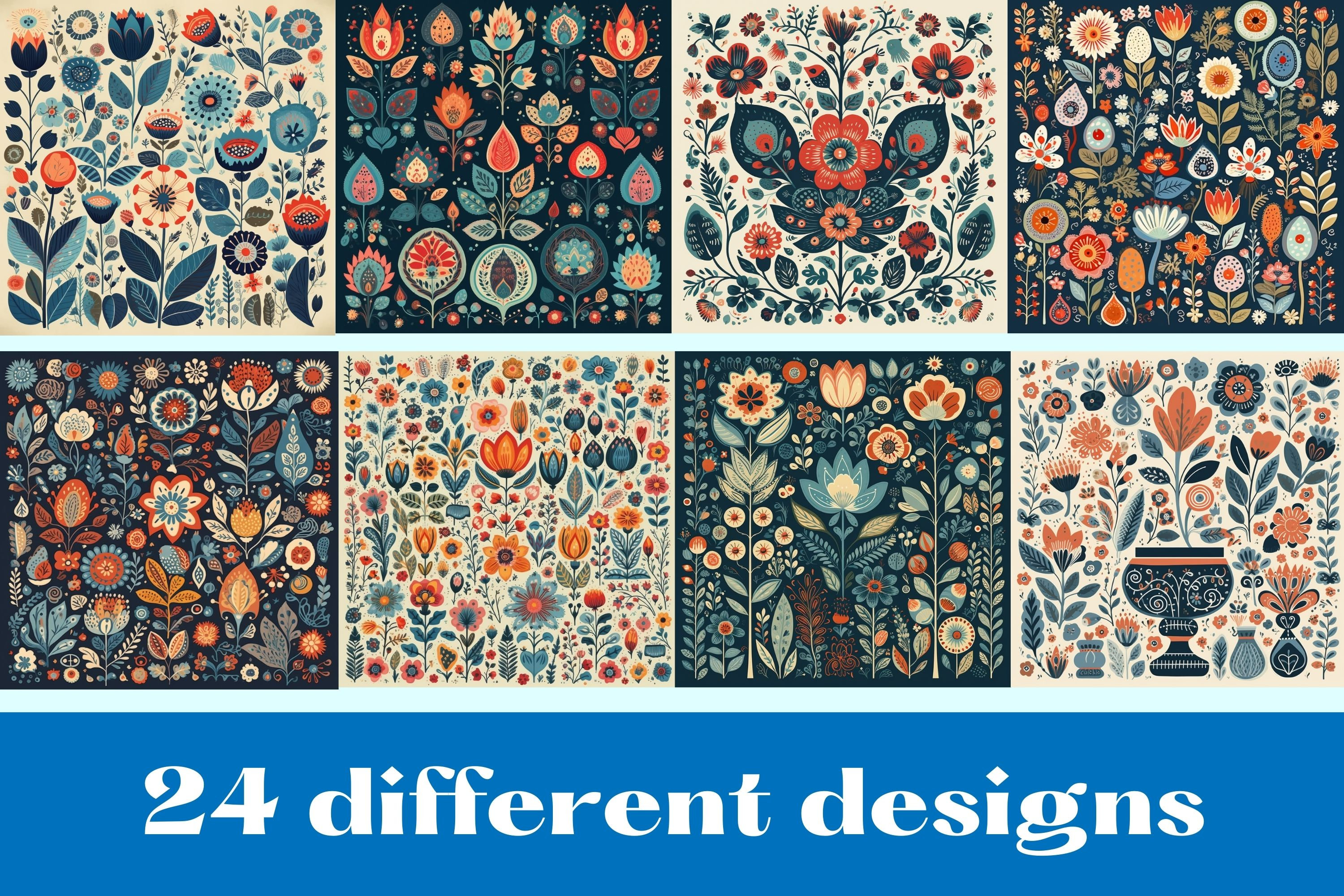 Folk Art Scandi Digital Papers, Backgrounds, Digital Scrapbook Paper ...