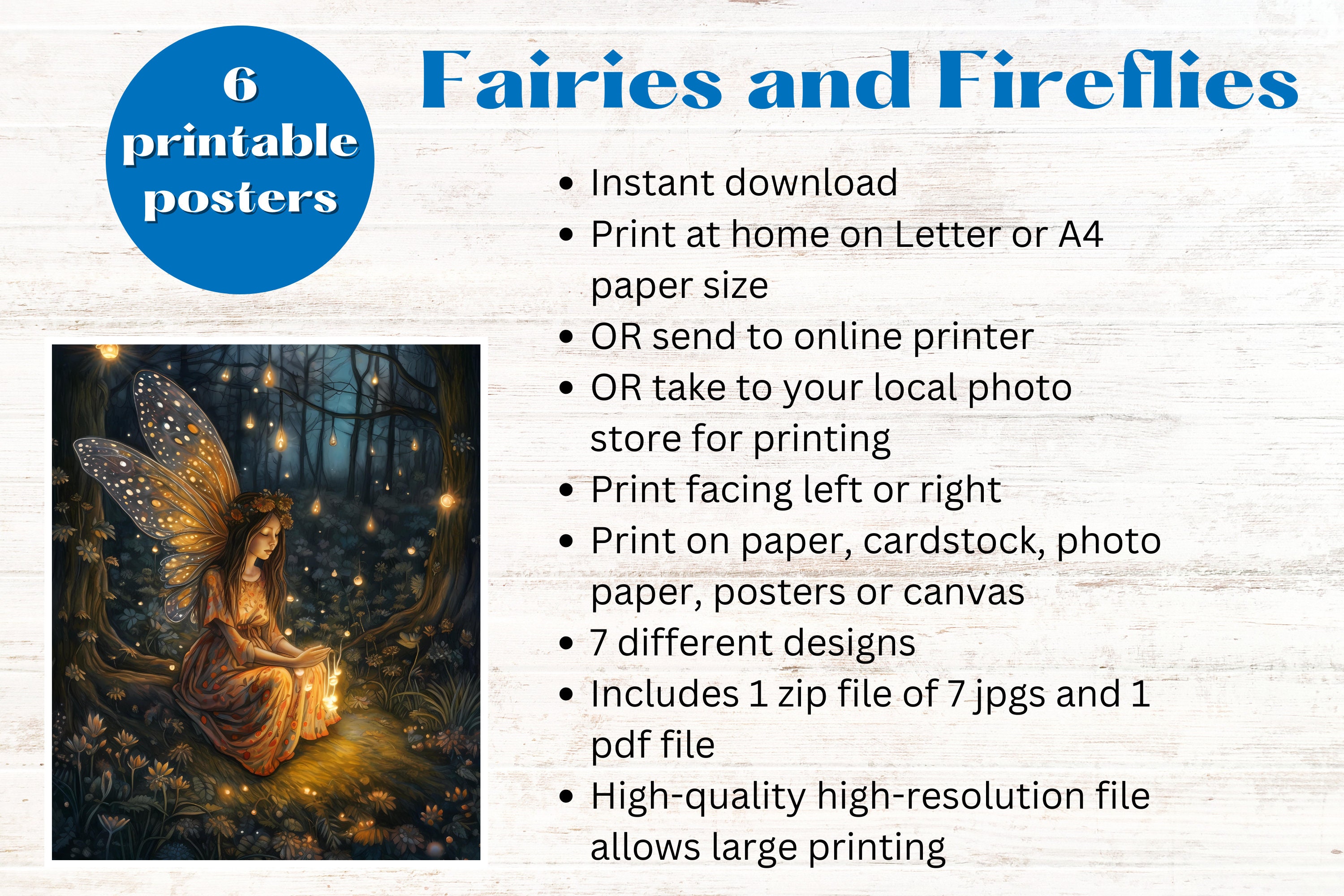 Fairies and Fireflies Wall Art, 7 Printable Fairy Posters, Nursery Wall ...