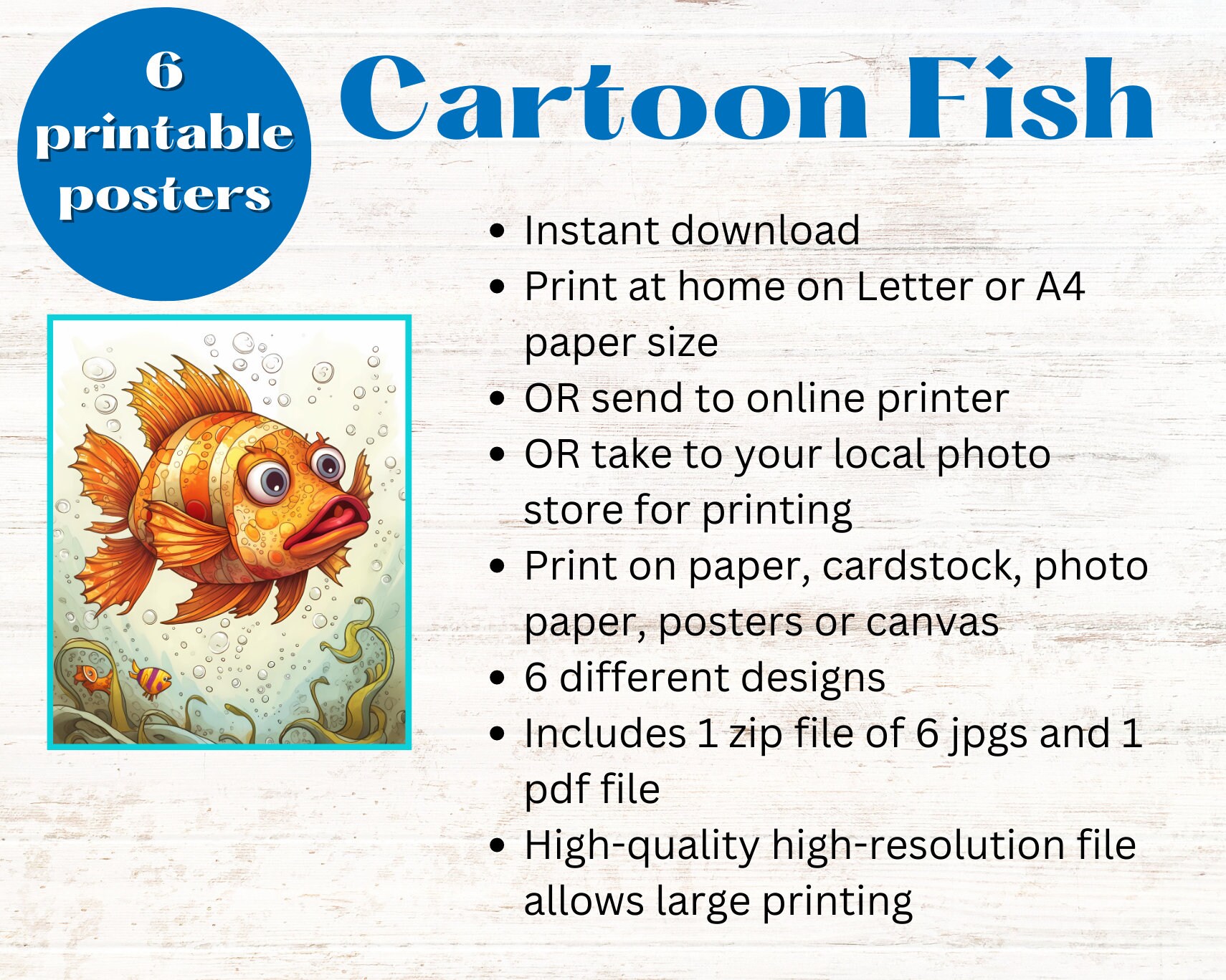 Kids Sea Life Fish Printable Posters, Nursery Pictures for Kids, Fish ...