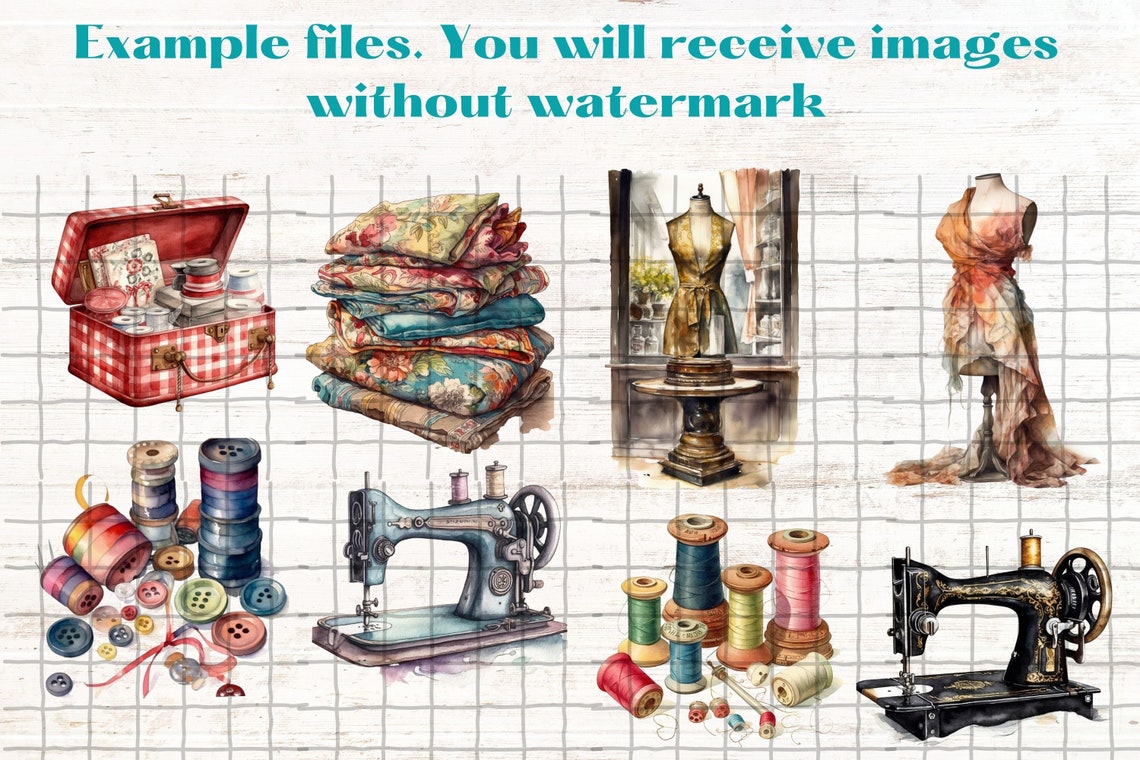 Vintage Sewing Clipart, 12 Clip Art Images, Transparent Png Files ...