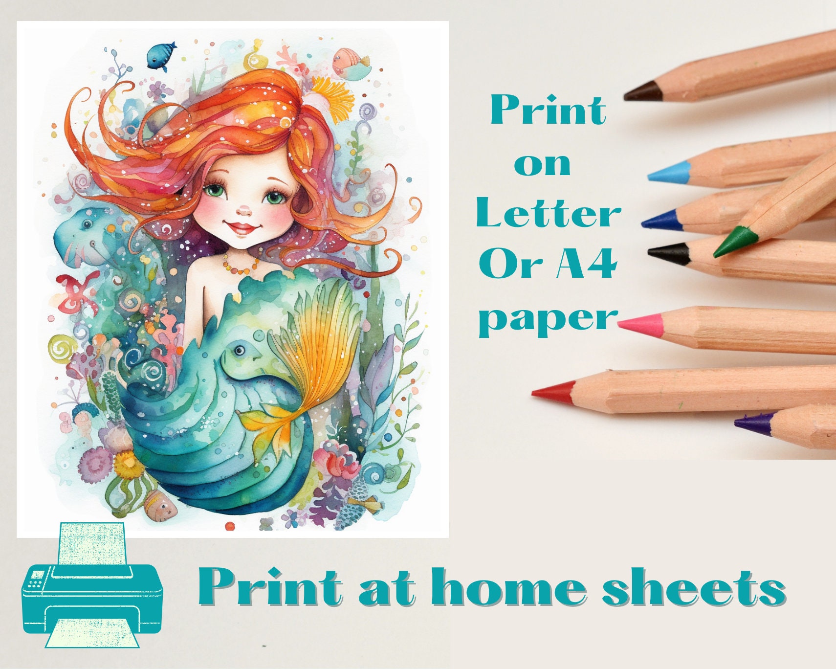 Kids Rainbow Mermaids Printable Posters X6, Nursery Pictures for Kids ...