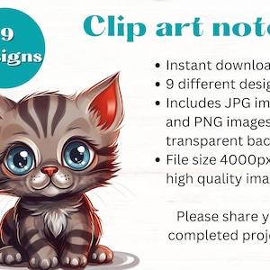 CUTE KITTENS and CATS Clipart Illustrations, 9 Clip Art Images ...