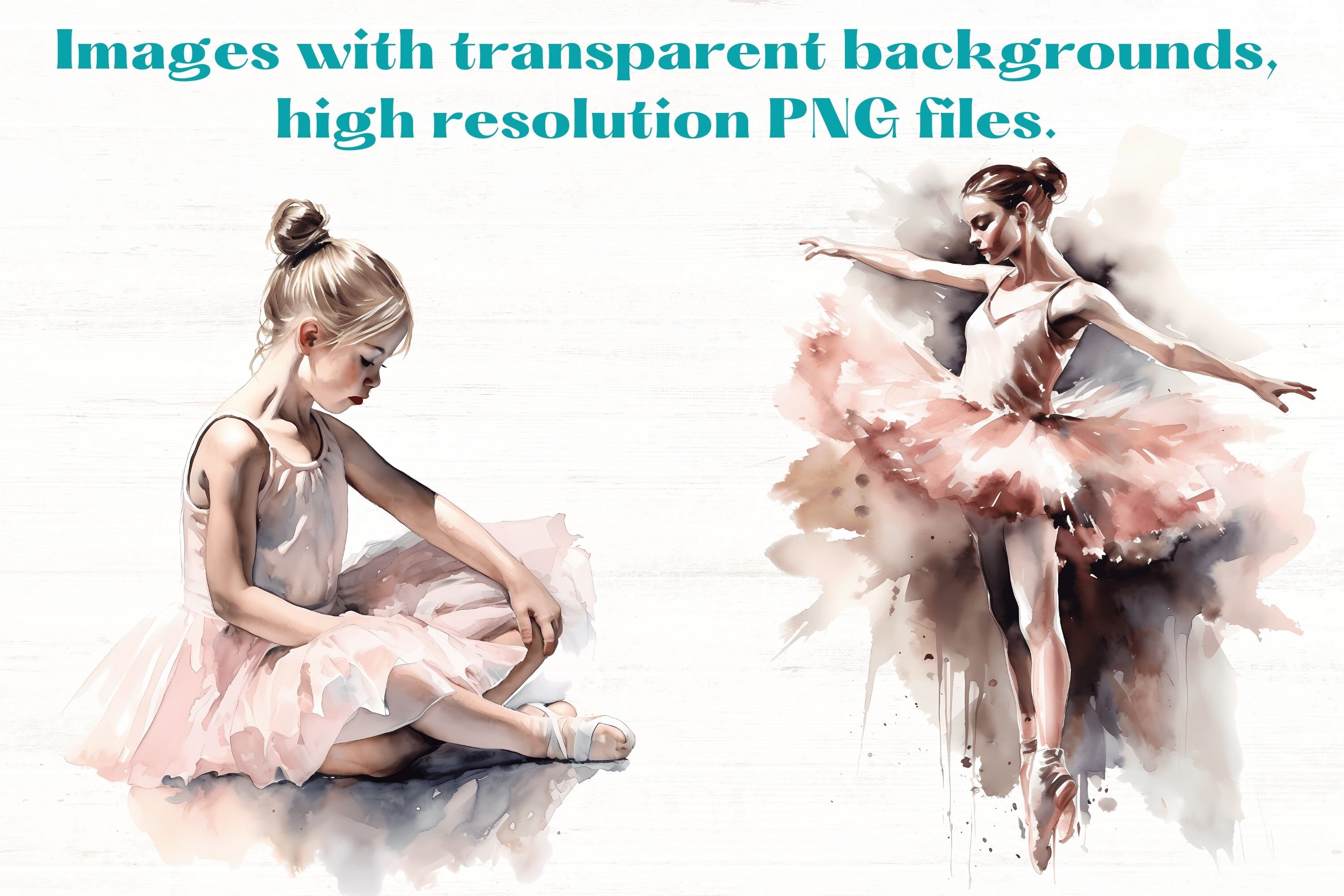 Watercolor BALLERINAS Clipart Set, 11 Clip Art Images, Transparent Png ...