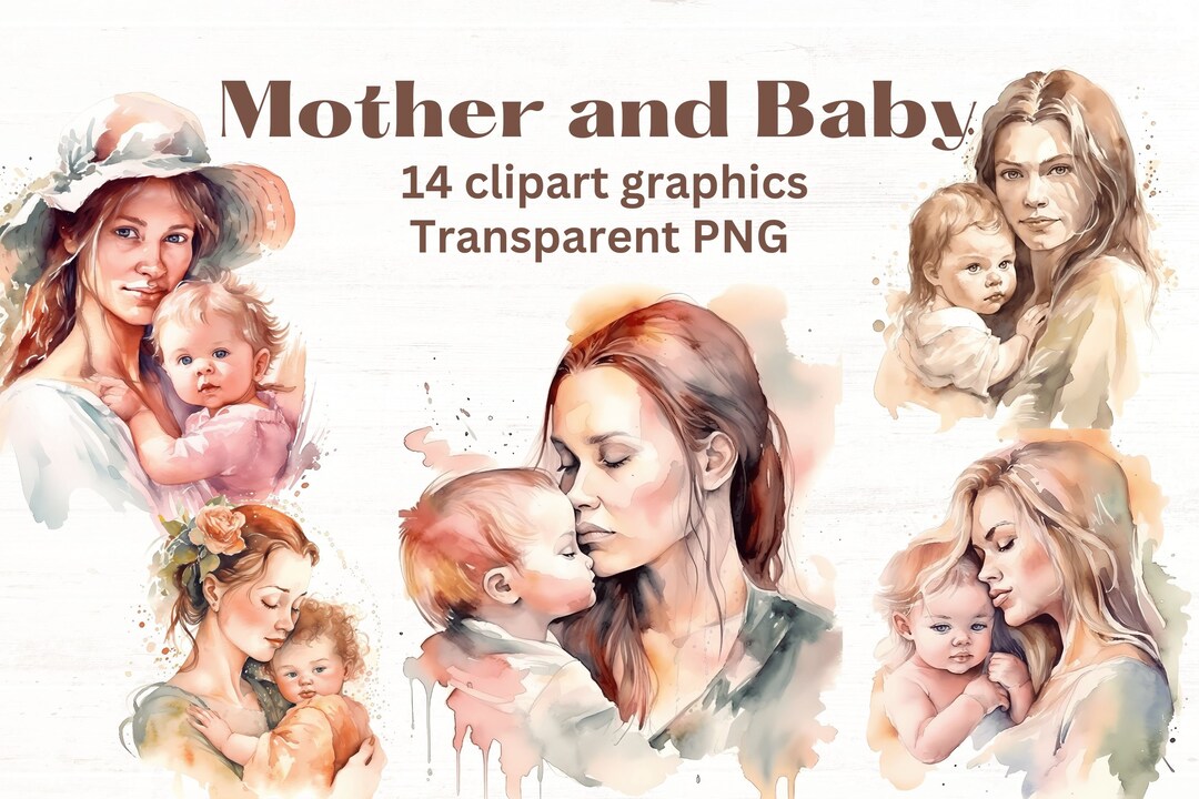 MOTHER AND BABY Watercolor Clipart, 14 Clip Art Images, Transparent Png ...