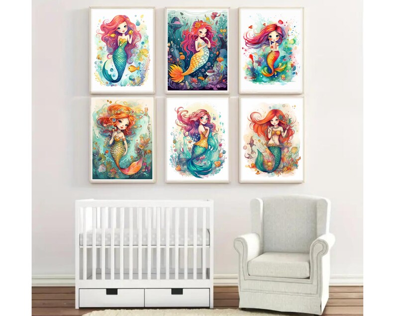 Kids Glam Mermaids Printable Posters, Nursery Pictures for Kids, Pretty ...
